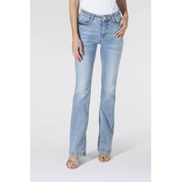 Bootcut-Jeans MAC "Dream-Boot" Gr. 42, Länge 32, blau (summer blue) Damen Jeans Röhrenjeans Gerade geschnitten mit leicht ausgestelltem Bein