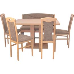 Essgruppe HOFMANN LIVING AND MORE "6tlg. Tischgruppe" Sitzmöbel-Sets Gr. B/H/T: 45 cm x 95 cm x 48 cm, Stoff, braun (cappuccino, cappuccino, buche, nachbildung) Essgruppen Stühle montiert
