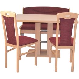 Essgruppe HOFMANN LIVING AND MORE "4tlg. Tischgruppe" Sitzmöbel-Sets Gr. B/H/T: 45 cm x 95 cm x 48 cm, Stoff, rot (bordeau x, bordeau buche, nachbildung) Essgruppen Stühle montiert