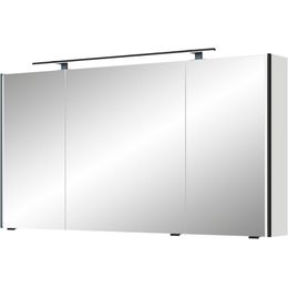 Spiegelschrank SAPHIR "Serie 7045 Badezimmer-Spiegelschrank inkl. LED-Beleuchtung, 3 Türen" Schränke Gr. B/H/T: 133,2 cm x 70,3 cm x 17 cm, LED-Aufsatzleuchte in Schwarz, 3 St., weiß (weiß glanz) Bad-Spiegelschränke Badschrank 133,2 cm breit, inkl. LEDplus Schalter und Türdämpfer