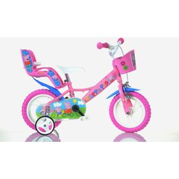 Kinderfahrrad DINO "Peppa Wutz Pig 12 Zoll" Fahrräder Gr. 21 cm, 12 Zoll (30,48 cm), lila (pink) Kinder mit Stützrädern, Korb und Puppensitz