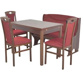 Essgruppe HOFMANN LIVING AND MORE "5tlg. Tischgruppe" Sitzmöbel-Sets Gr. B/H/T: 45 cm x 95 cm x 48 cm, Stoff, Ansteckplatten, rot (bordeau x, bordeau nussbaum, nachbildung) Essgruppen Stühle montiert