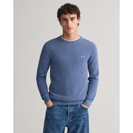 Rundhalspullover Gant "COTTON PIQUE C-NECK" Gr. XL, blau (denim blue melange) Herren Pullover mit Logostickerei auf der Brust