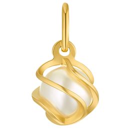 Perlen-Anhänger Amor "9038787" Schmuckanhänger Gr. Gelbgold 585-Perlen, 0,55 g, weiß (gelbgoldfarben, weiß) Damen Anhänger Made in Germany - mit Wachsperle