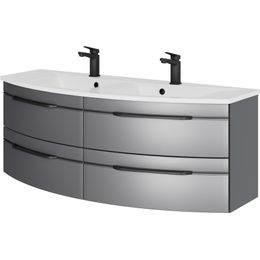 Waschtisch SAPHIR "Serie 7045 Mineralmarmor-Waschtisch und Unterschrank, 131 cm breit" Waschtische Gr. schwarze Einlage-ohne Beleuchtung abgerundet, grau (stahlgrau, sw, stahlgrau metallic) Doppel-Waschplatz mit 4 Schubladen, Badmöbel Set Waschtisch