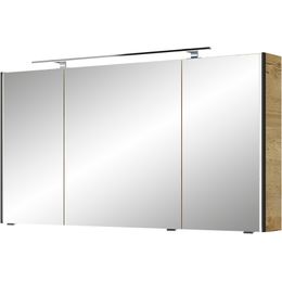 Spiegelschrank SAPHIR "Serie 7045 Badezimmer-Spiegelschrank inkl. LED-Beleuchtung, 3 Türen" Schränke Gr. B/H/T: 133,2 cm x 70,3 cm x 17 cm, LED-Aufsatzleuchte in Chrom, 3 St., braun (halifa x eiche quer nachbildung) Bad-Spiegelschränke Badschrank 133,2 cm breit, inkl. LEDplus Schalter und Türdämpfer