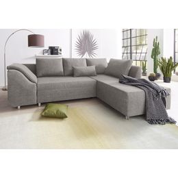Ecksofa Collection AB "Sally L-Form", grau (grau, braun), B:256cm H:87cm T:165cm, Microfaser PRIMABELLE (100% Polyester) / Struktur (80% Polyester, 20% Acryl);Struktur (80% Polyester, 20% Acryl);Kunstleder SOFTLUX / Struktur (80% Polyester, 20% Acryl);Microfaser PRIMABELLE (100% Polyester) / Cord (100% Polyester), Sofas, Ecksofa, mit und ohne Bettfunktion, inklusive loser R&uuml;cken- und Zierkissen, T