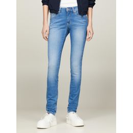 Slim-fit-Jeans Tommy Jeans "Skinny Jeans Marken Low Waist Mittlere Leibhöhe" Gr. 31, Länge 30, blau (denim medium2) Damen Jeans Röhrenjeans mit Faded-Out Effekten
