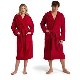 Möve Unisex-Bademantel MÖVE "Superwuschel Kapuze" Hausmäntel Gr. S Länge: 120 cm, rot (ruby) in Uni