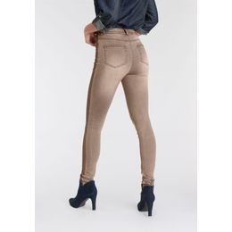 Skinny-fit-Jeans Arizona "Ultra Stretch" Gr. 50, N-Gr, beige Damen Jeans Röhrenjeans High Waist mit seitlichem Streifen