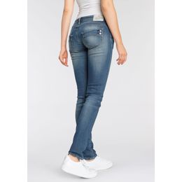 Slim-fit-Jeans Herrlicher "PIPER SLIM ORGANIC" Gr. 29, Länge 30, blau (blue sea 879) Damen Jeans Röhrenjeans umweltfreundlich dank Kitotex Technology