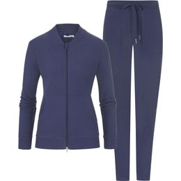 Loungeanzug Mey, Damen, Gr. XL, blau (new blau), Sweatware, Obermaterial: 95% Baumwolle, 5% Elasthan, unifarben, klassisch, normal, Rundhals, Homewear-Sets, bequeme Passform, Reißverschluß