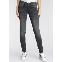 Slim-fit-Jeans Herrlicher "GILA" Gr. 26, Länge 32, grau (asphalt) Damen Jeans Röhrenjeans mit seitlichen Keileinsätzen für eine streckende Wirkung