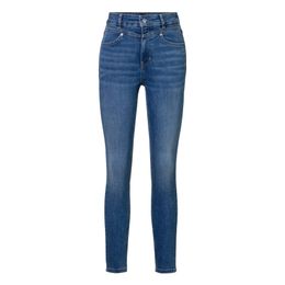 High-waist-Jeans BOSS Orange "KITT SKINNY HR BC Premium Damenmode" Gr. 26, N-Gr, blau (open blue466) Damen Jeans Röhrenjeans mit Leder-Badge