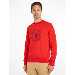 Sweatshirt Tommy Hilfiger "BIG ICON CREST SWEATSHIRT" Gr. S, rot (fierce red) Herren Sweatshirts mit großem Logo auf der Brust