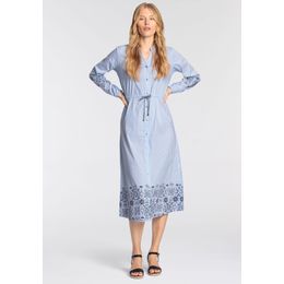 Blusenkleid DELMAO Gr. 36, N-Gr, blau Damen Kleider Langarm mit Druck im Anglaise-Stil