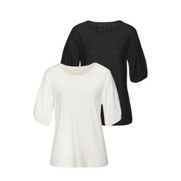 T-Shirt Vivance Gr. 40/42, beige (creme, schwarz) Damen Shirts Jersey mit modischer Lochstickerei