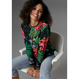 Shirtbluse Aniston SELECTED Gr. 46, bunt (schwarz, dunkelgrün, hellgrün, pink, mais, braun, blau, flieder, orange) Damen Blusen langarm mit gestreiften Bündchen