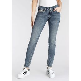 Slim-fit-Jeans Herrlicher "TOUCH" Gr. 28, Länge 30, blau (sea foam) Damen Jeans Röhrenjeans mit verzierten Gesäßtaschen