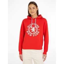 Kapuzensweatshirt Tommy Hilfiger "REG CREST HOODIE" Gr. S (36), rot (fierce_red) Damen Sweatshirts mit gesticktem Logoschriftzug