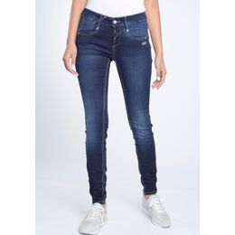 Skinny-fit-Jeans Gang "94Nele" Gr. 30, N-Gr, blau (blue used) Damen Jeans Röhrenjeans mit gekreuzten Gürtelschlaufen links vorne