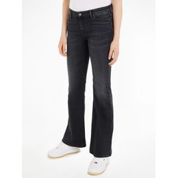 Bequeme Jeans Tommy Jeans Gr. 28, Länge 32, schwarz (black) Damen Jeans Bootcut mit Ledermarkenlabel