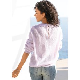 V-Ausschnitt-Pullover Lascana Gr. 40/42, lila (flieder) Damen Pullover mit Zierperlen im Rücken, eleganter Strickpullover