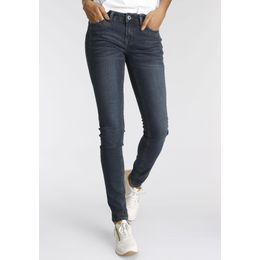 Skinny-fit-Jeans Arizona "mit Keileinsätzen" Gr. 52, N-Gr, blau (darkblue, used) Damen Jeans Röhrenjeans Low Waist
