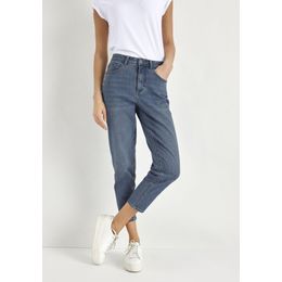 Mom-Jeans HECHTER PARIS Gr. 34, N-Gr, blau (mid blue use) Damen Jeans mit dezentem Used-Look