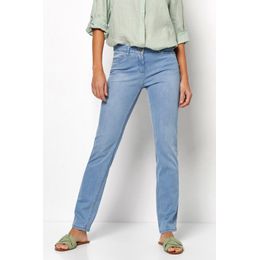 Straight-Jeans Toni "Perfect Shape Straight" Gr. 44, N-Gr, blau (bleached used) Damen Jeans Gerade mit Gesäßtaschen aufwendiger Verzierung