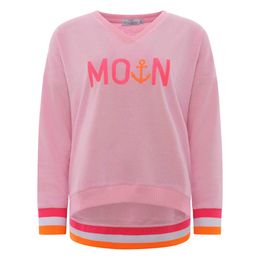 Sweatshirt Zwillingsherz Gr. LXL, rosa Damen Sweatshirts mit V-Ausschnitt, Frontprint, Vokuhila Schnitt