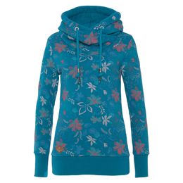 Sweater Ragwear "GRIPY FLOWERS O" Gr. XS (34), blau (blue) Damen Sweatshirts Hoodie mit floralem All Over-Druck