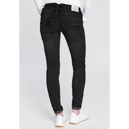 Röhrenjeans Herrlicher "PITCH SLIM REUSED DENIM" Gr. 31, Länge 30, blau (tempest) Damen Jeans Röhrenjeans Low Waist mit leichtem Push-Up-Effekt