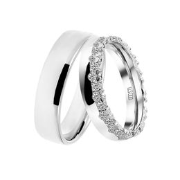 Trauring DOOSTI "Schmuck Geschenk Silber 925 Ehering Partnerring LIEBE" Fingerringe Gr. 50, mit Zirkonia, Silber 925 (Sterlingsilber), 5,0 mm, silberfarben (silberfarben, kristallweiß) wahlweise mit oder ohne Zirkonia