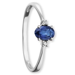 Diamantring ONE ELEMENT "0.02 ct Diamant Brillant Safir Ring aus 585 Weißgold" Fingerringe Gr. 50, mit Diamant, Weißgold 585-Diamanten, silberfarben (silber) Damen Gold Schmuck