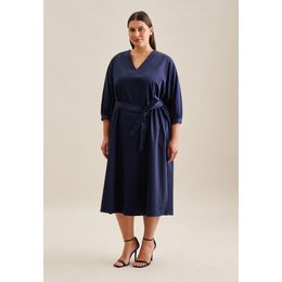 Sommerkleid Seidensticker "Schwarze Rose" Gr. 48, Normalgrößen, blau (dunkelblau) Damen Kleider Sommerkleider 34-Arm V-Neck Uni