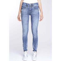 Skinny-fit-Jeans Gang "94MORA" Gr. 31 (40), N-Gr, blau (midblue wash (mid blue)) Damen Jeans Röhrenjeans mit 3-Knopf-Verschluss und Passe vorne