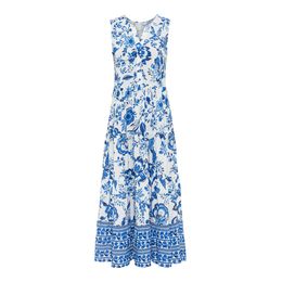 Maxikleid Lascana Gr. 34, N-Gr, blau (blau, creme bedruckt) Damen Kleider Strandkleider mit Blumenprint und Knopfleiste, Sommerkleid, Strandkleid