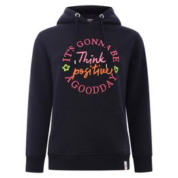 Sweatshirt Zwillingsherz Gr. LXL, blau (navy) Damen Sweatshirts mit Kapuze, großer Frontprint, neonfarben