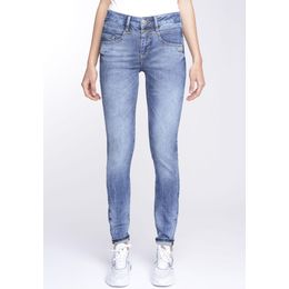 Skinny-fit-Jeans Gang "94MORA" Gr. 29 (38), N-Gr, blau (midblue wash (mid blue)) Damen Jeans mit 3-Knopf-Verschluss und Passe vorne