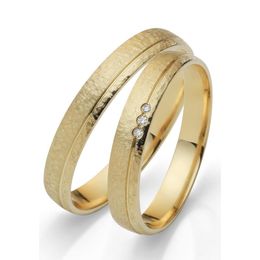 Trauring Firetti "Schmuck Geschenk Gold 750 Hochzeit Ehering "LIEBE"" Fingerringe Gr. 50, 0,015 ct SI = kleine Einschlüsse mit Brillanten, Gelbgold 585, 3,5 mm, goldfarben (gelbgoldfarben) Made in Germany, wahlweise mit oder ohne Brillanten