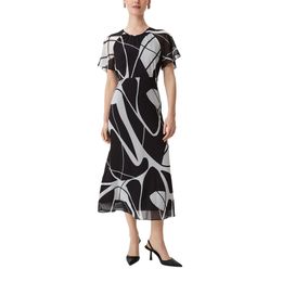 comma, Chiffonkleid COMMA Gr. 44, N-Gr, beige (ecru, black) Damen Kleider Freizeitkleider mit Allover-Druck