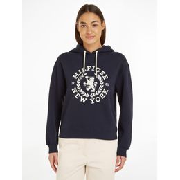Kapuzensweatshirt Tommy Hilfiger "REG CREST HOODIE" Gr. XL (42), blau (desert_sky) Damen Sweatshirts mit gesticktem Logoschriftzug