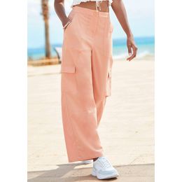 Cargohose Buffalo Gr. 40, N-Gr, orange (peach) Damen Hosen Strandhosen aus Lyocell in weiter Form, lässige Stoffhose mit seitlichen Taschen
