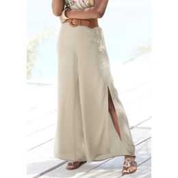 Palazzohose Lascana Gr. 34, N-Gr, beige (sand) Damen Hosen Strandhosen mit weitem Bein und Schlitz, Stoffhose, lockere Passform