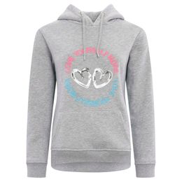 Sweatshirt Zwillingsherz Gr. LXL, grau (hellgrau) Damen Sweatshirts mit Kapuze, großer neonfarbener Backprint Pailettendetail