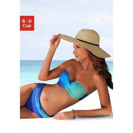 Bügel-Bandeau-Bikini Lascana Gr. 38, Cup D, blau (blau, türkis) Damen Bikini-Sets im modischen Farbverlauf