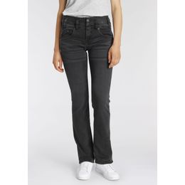 Bootcut-Jeans Herrlicher "PEARL BOOT ORGANIC" Gr. 25, Länge 32, schwarz (ino x 95) Damen Jeans Bootcut mit Fransensaum