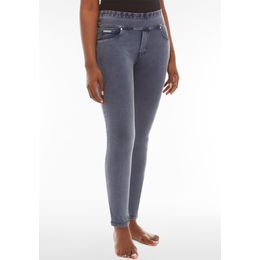 Shapingleggings Freddy "NOW SKINNY YOGA" Gr. L (40), N-Gr, blau (washed denim) Damen Hosen mit Lifting & Shaping Effekt und Umschlagbund