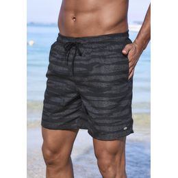 Badeshorts Kangaroos Gr. XXL (58/60), N-Gr, schwarz (schwarz bedruckt) Herren Badehosen mit Melange-Effekt